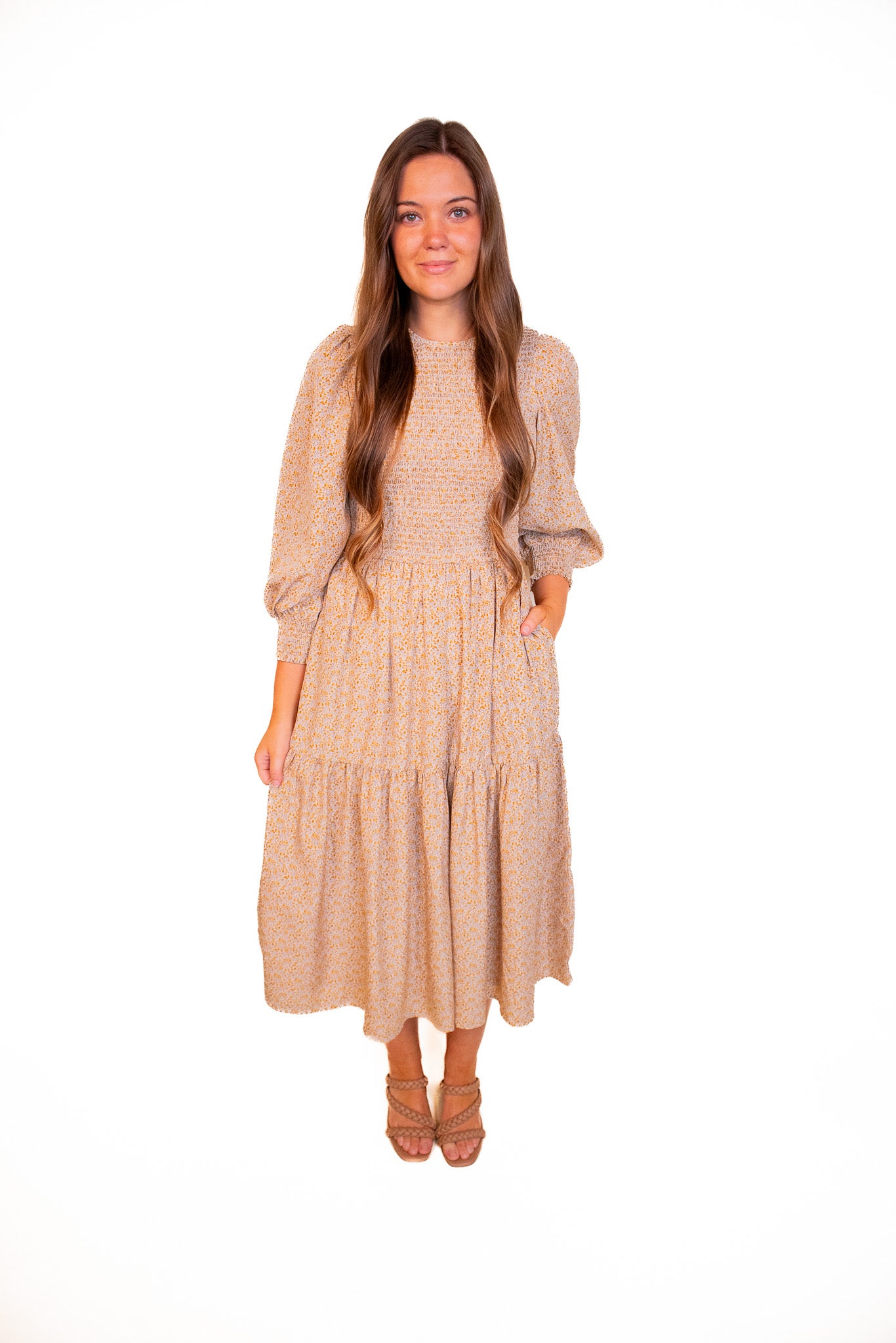 The Ellis Smocked Floral Midi Dress – Kris Ashley & Co.